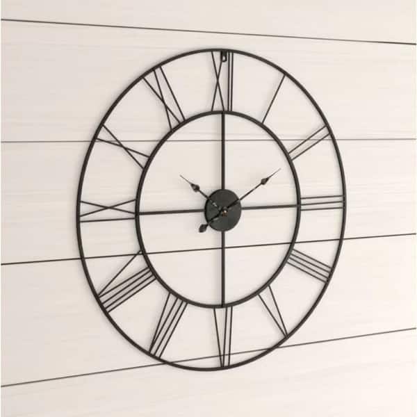 Round 24-inch Metal Wall Clock with Roman Numerals - 24'' W x 24'' H x ...