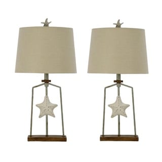27.25 " Pair of Antique Brown/White Starfish Medallion Table Lamps with ...
