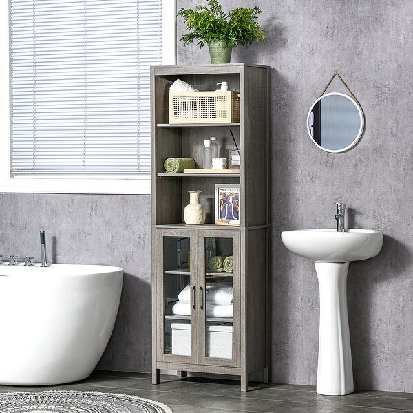 kleankin Tall Bathroom Storage Cabinet with 3 Tier Shelf Glass Door Cupboard Freestanding Linen Tower with Adjustable Shelves On Sale Bed Bath Beyond 36638166