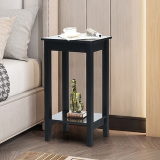 2 Tier End Table Tall Nightstand Sofa Bedside Table w Versatile Shelf ...