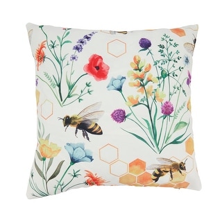 Bright Bumble Bee Floral Outdoor Pillow with Poly Fill - Bed Bath ...