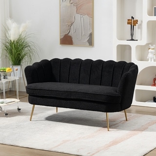 Boucle Upholstered Loveseat Small Sofa, Mini Room Couch Two-Seater Sofa ...