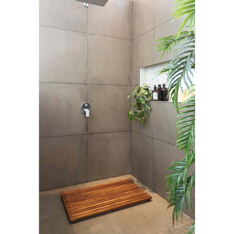 Teak Slatted Brown Wood Shower Mat On Sale Bed Bath And Beyond 15341204