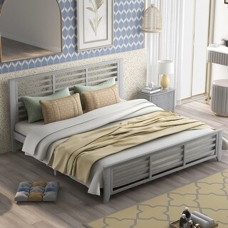 King Size Grey Platform Bed with horizontal strip hollow shape - Bed ...