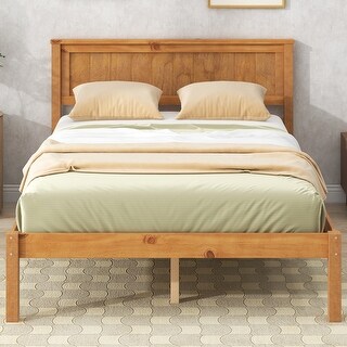 Natural Classic Wood Full Size Platform Bed Frame w/ Headboard ...