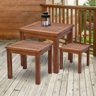 Outsunny 3 Piece Outdoor Side Nesting Table Patio Set with Acacia Wood ...