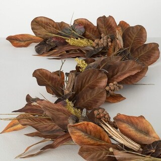 72"L Sullivans Artificial Magnolia Leaf Mixed Garland, Brown - Bed Bath ...