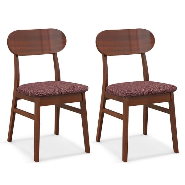 Costway Set of 2 Wooden Dining Chairs Mid-Century Upholstered Fabric ...