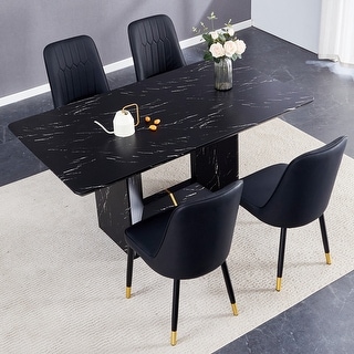 This modern dining table with MDF marbled design gives you a luxurious ...