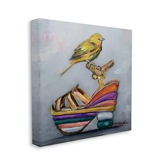 Stupell Abstract Multi-Color Shoe with Yellow Warbler Canvas Wall Art ...