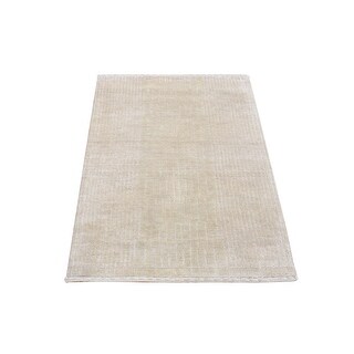 Shahbanu Rugs Beige, Modern Design Hand Knotted, Wool and Silk Nepali ...