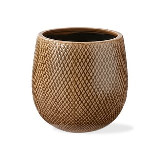 Cross Hatch Planter Medium Taupe Glazed Stoneware, 7.9L x 7.9W x 7.9H ...