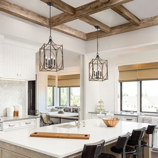 Modern Farmhouse 4-Light Lantern Chandelier Kitchen Island Lights - Bed ...