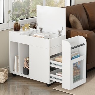 Multifunctional End Table Side Table with Tempered Glass door,2 Storage ...