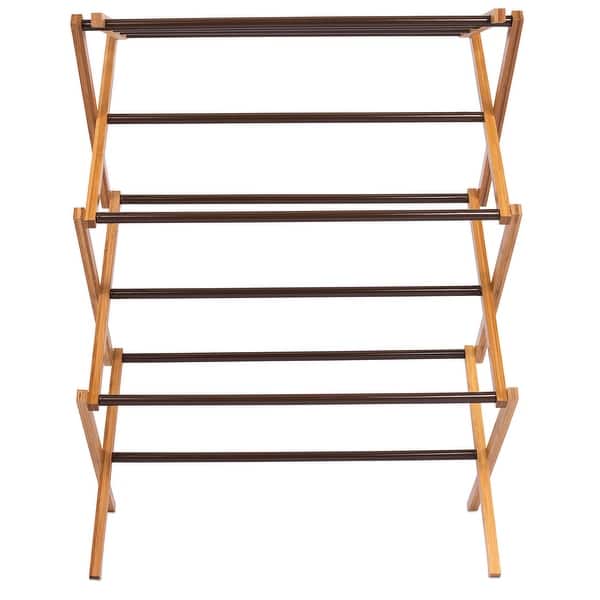 Wooden Clothes Drying Rack 3 Tier Water-Resistant Bamboo Wood Fully ...