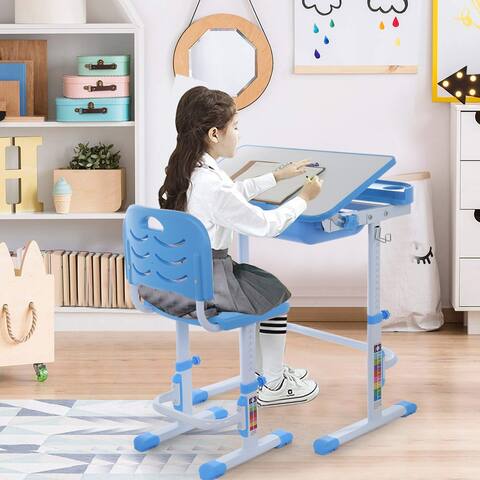 Height Adjustable Study Desk And Chair Set Pull Out Drawer With Tilted ...