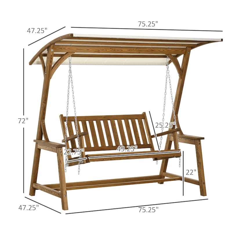 Outsunny 2 Seater Porch Swing with Canopy, Wooden Patio Swing Chair ...