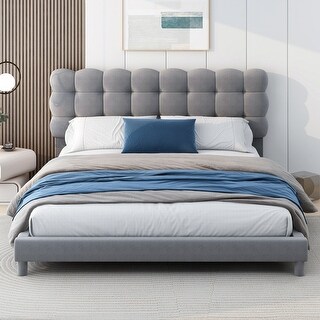 Modern Wood Full Size Upholstered Platform Bed with Soft Headboard ...