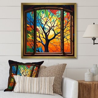 Designart "Yellow And Brown Window Blossoms" Farm Door and Windows ...