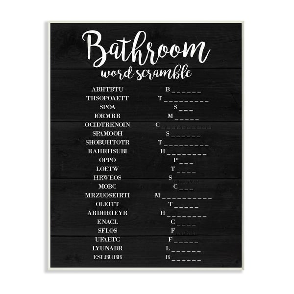Stupell Bathroom Word Scramble Black And White Word Design Wood Wall ...