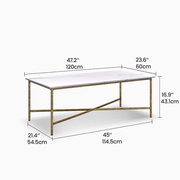 Moasis Forged Metal Rectangle Coffee Table with Marble Tabletop - Bed ...