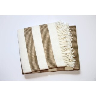 Cream and Stone Slanted Stripe Fringed Throw Blanket - Bed Bath ...