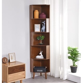 5-Tier Corner Bookcase, Bamboo Corner Shelf, Display Rack Small ...