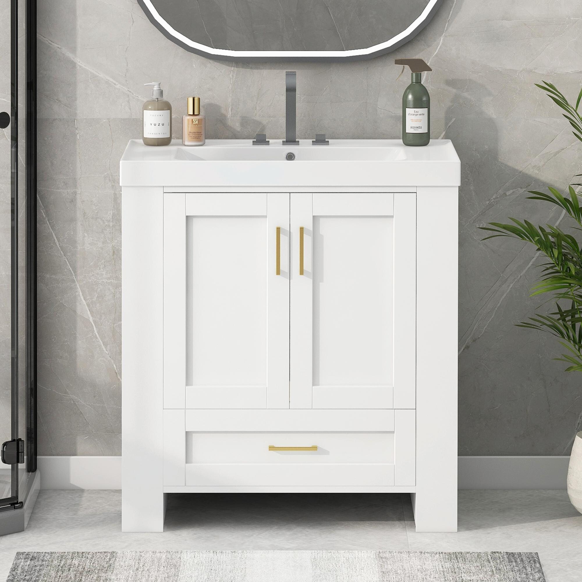 30'' Bathroom Vanity with Resin Sink, Modern Bathroom Storage Cabinet ...