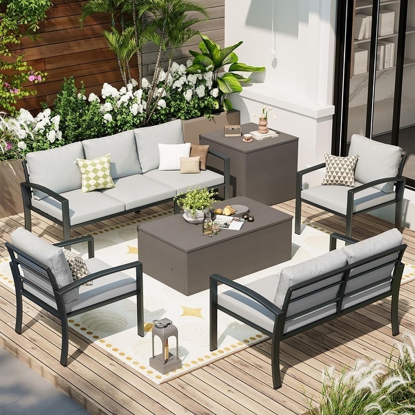 AECOJOY Metal Patio Furniture Set 7 Pieces Modern Outdoor Conversation Set On Sale Bed Bath Beyond 40738281