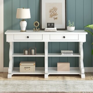 Retro Wood Console Table Sideboard with 2 Storage Drawers and Open ...