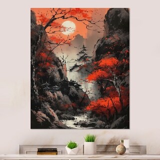 Designart "Moonset And Japonese Maple Tree III" Japon Landscape Metal ...