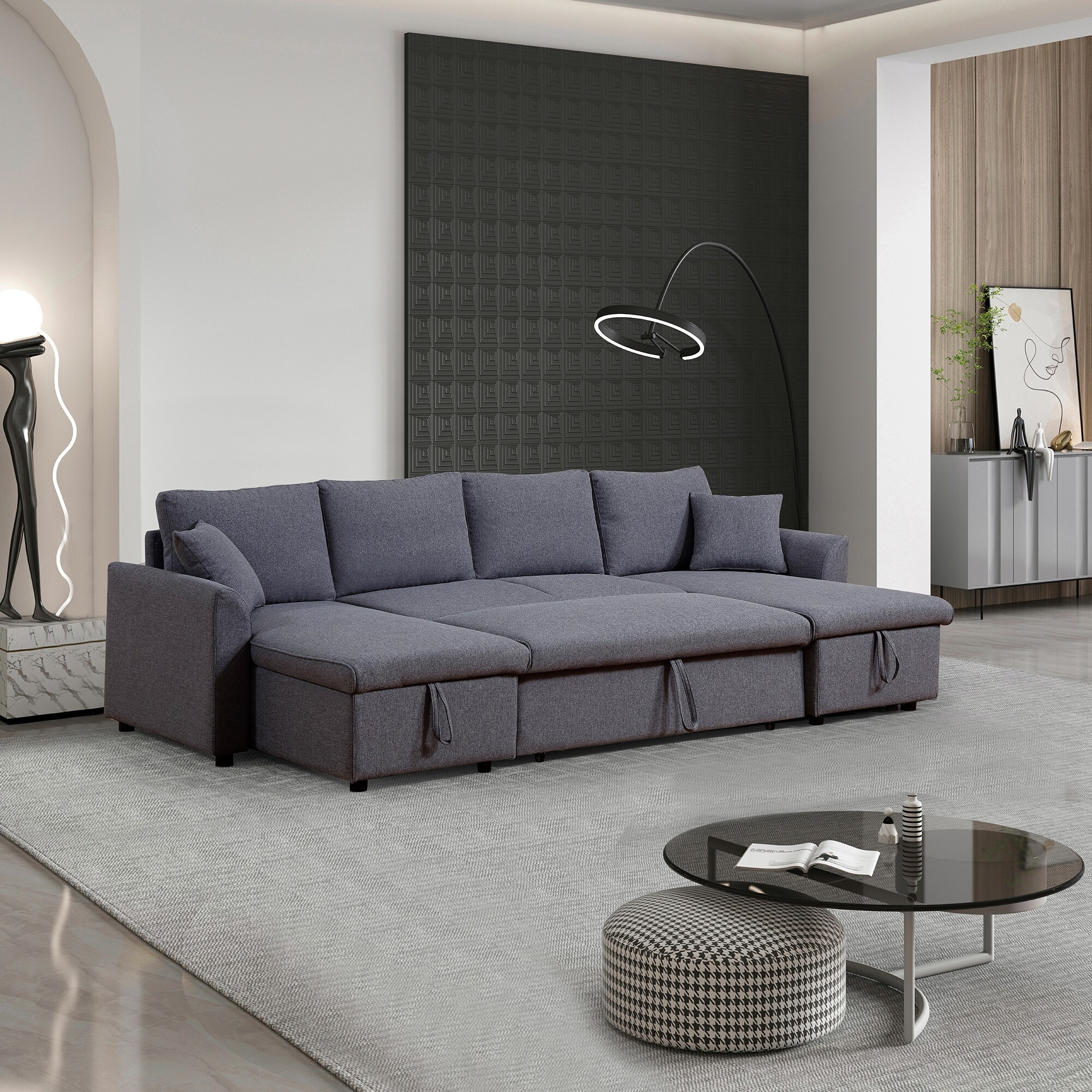 U Shape Sectional Sofa Pull out Sleeper Sofa Bed w Storage Seat Grey Bed Bath Beyond 39961316