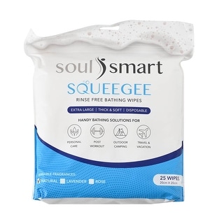 Set of 25 Rinse Free Sponge Bath Wipes, Disposable No Rinse Bath ...