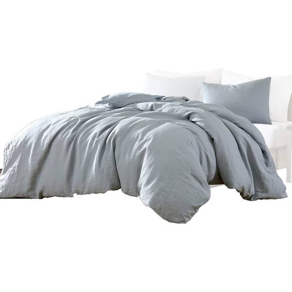 Edge 3 Piece Twin Size Duvet Comforter Set, Washed Linen, Light Blue ...