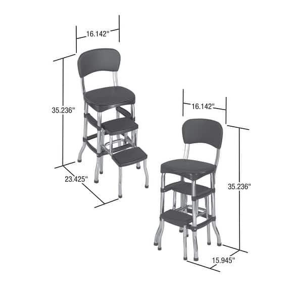 Stylaire Retro Chair + Step Stool with sliding steps, Black - Bed Bath ...