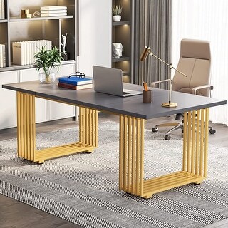 70.9" Modern Office Desk Executive Desk with Gold Metal Legs - On Sale ...
