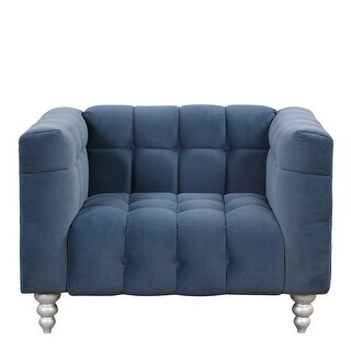 Blue Tufted Deep Seat Single Sofa Chair, Dutch Fleece Armrest Chair - 1 ...