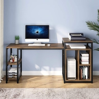 47 Inch Reversible Computer Desk with Storage Shelves CPU Stand for ...