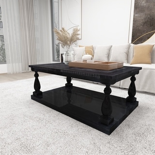 Rustic Floor Shelf Coffee Table with Storage, Solid Pine Wood - Bed ...