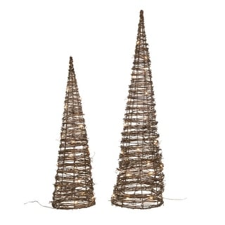 Transpac Metal 31.5 in. Brown Christmas Light Up Cone Tree Set of 2 ...