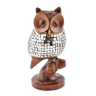 Novica Handmade Glimmering Owl Glass And Wood Sculpture (6 Inch) - Bed ...