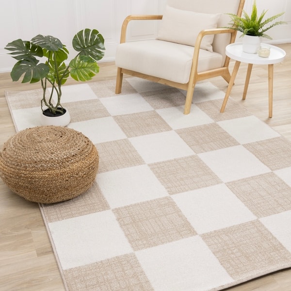 Modern Neutral Checkerboard Rug in Cream Beige - Bed Bath & Beyond ...