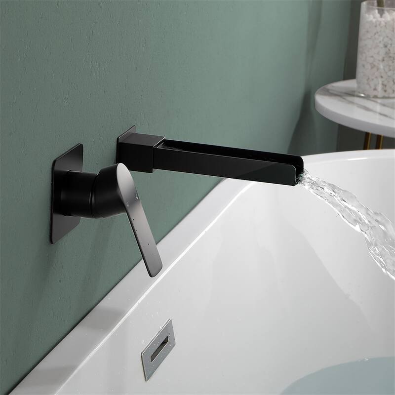 Wall Mounted Tub Faucet Waterfall Modern Double Holes Bath Tub Spout