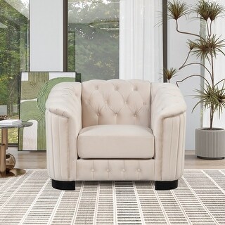 Button Tufted Barrel Chair Sofa Velvet Single Sofa Chair with Removable ...