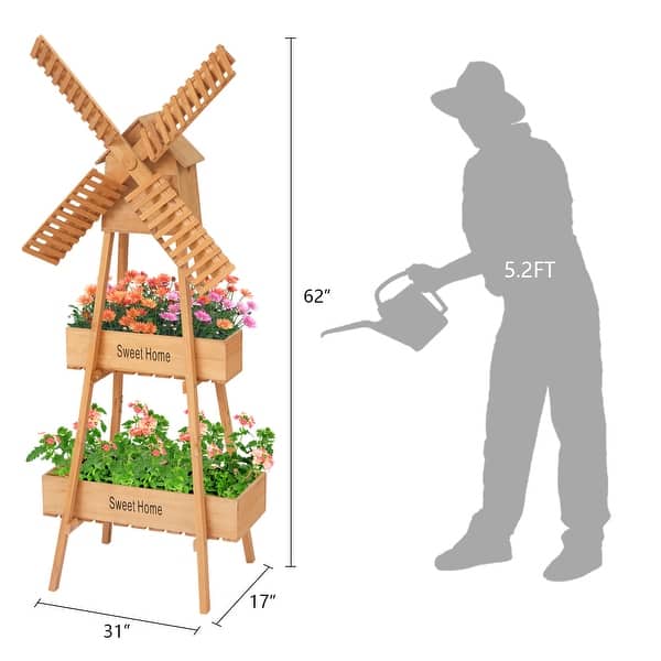 Decorative Wooden Planter with Windmill, Country Style Plant Display ...