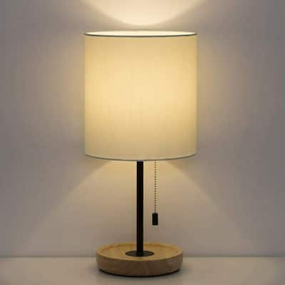 Bedside Black Modern Table Lamp With Tan Wood Base - Bed Bath & Beyond ...