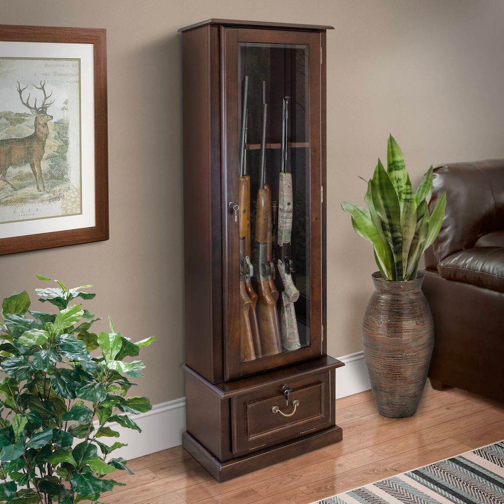 Floor-Mount Gun Cabinet with Locking Glass Door, Ammo Storage and Drop ...