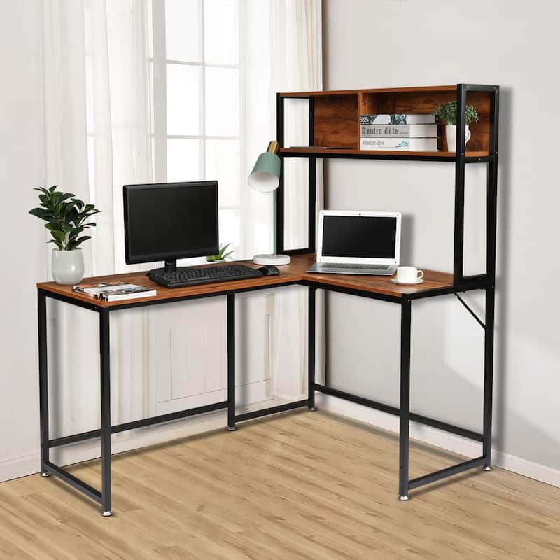 Large L Shaped Desk Corner Computer Desk Brown - Overstock - 37214850