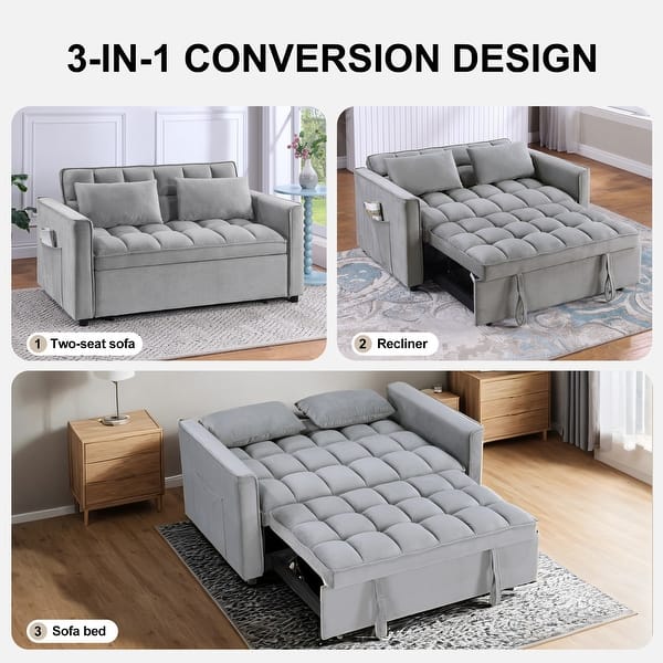 Modern 68" Length Tufted Convertible Loveseat Sleeper Sofa Bed - 68"L x ...