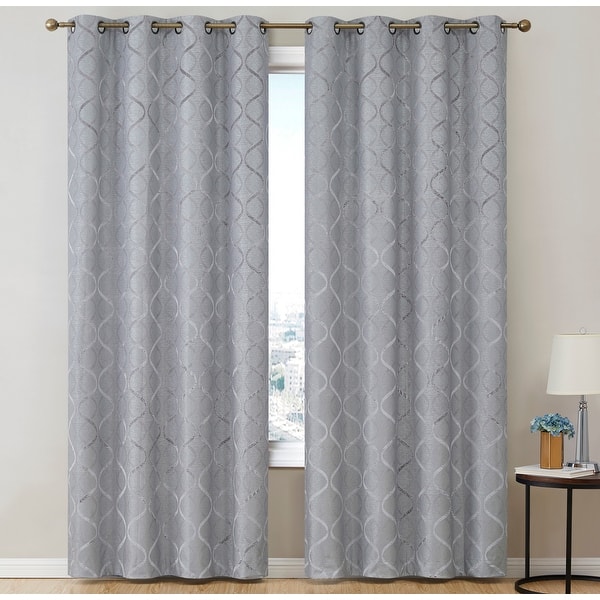 HLC.me Lattice Flocked 100% Complete Blackout Thermal Insulated Window Curtain Grommet Panels ...
